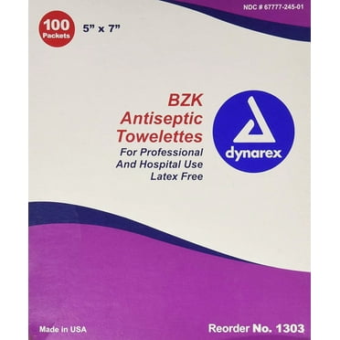 "Dynarex BZK Antiseptic Towelettes, Individually Wrapped, Large 5"" x 7 ...