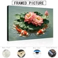 A canvas wall mural framed with koi and lotus flowers, featuring ...
