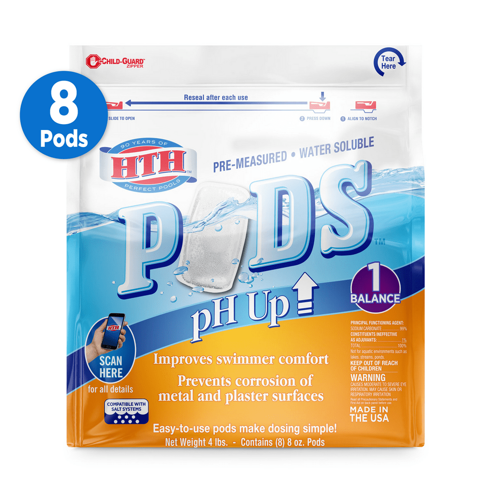 HTH pH Up Pre-measured Water Soluble Pods for Pools, 4 lb, 8 ct ...