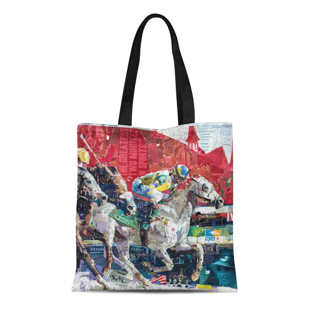KDAGR Canvas Tote Bag Riders Race Horses Collage Derby Racehorse Turf ...