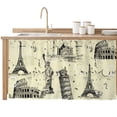 Beige City Cabinet Curtains 32" W x 55" L Modern Black Architecture ...