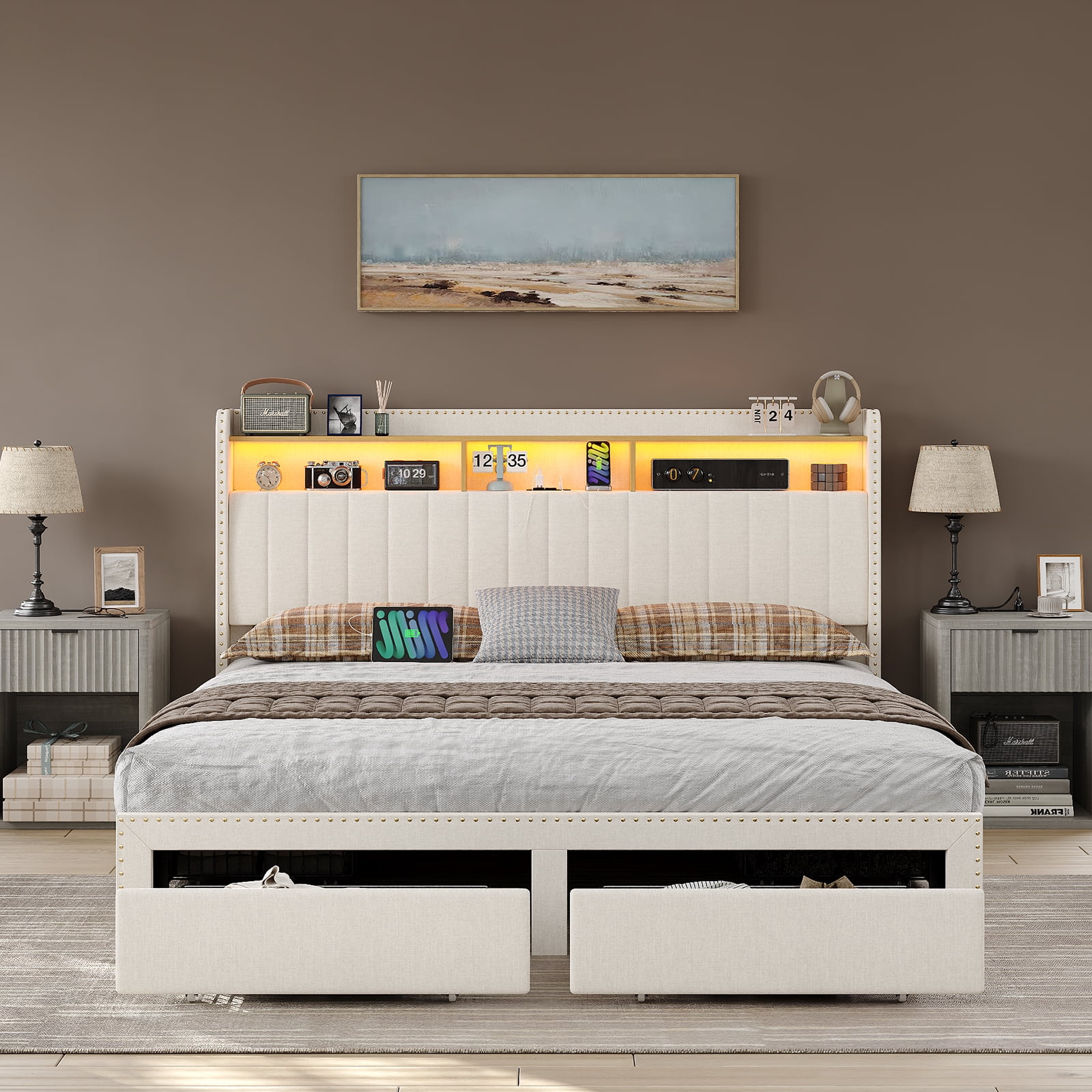 Click here for Fusou King Size Bed Frame With 6 Storage Drawers A... prices