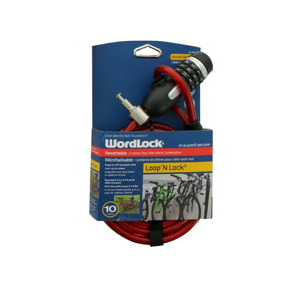 WordLock Loop & Lock Bike Lock, Red, 10 mm 7 Ft. - Walmart.com