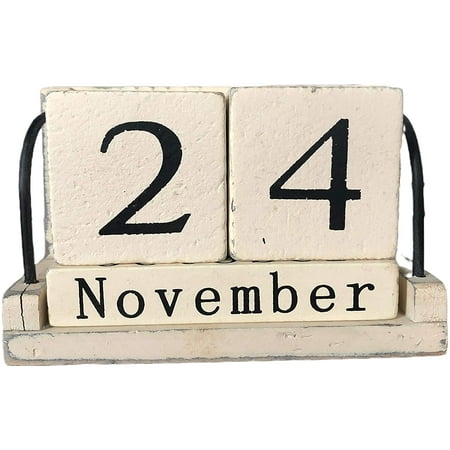Wooden Block Calendar Vintage Perpetual Blocks with Month Date Display ...