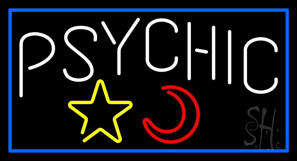 Psychic With Moon And Star Blue Border LED Neon Sign 20" Tall x 37 ...