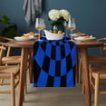 Blue Checker Cotton Linen Table Runner Modern Abstract Dark Blue Tunnel ...