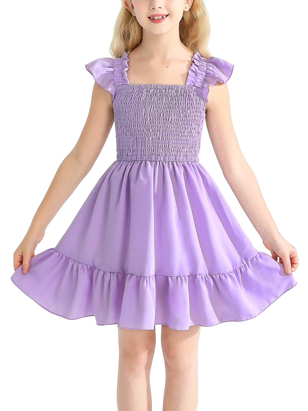GYRATEDREAM Girls Dress Smocked Elastic Sundress Ruffle Sleeveless ...