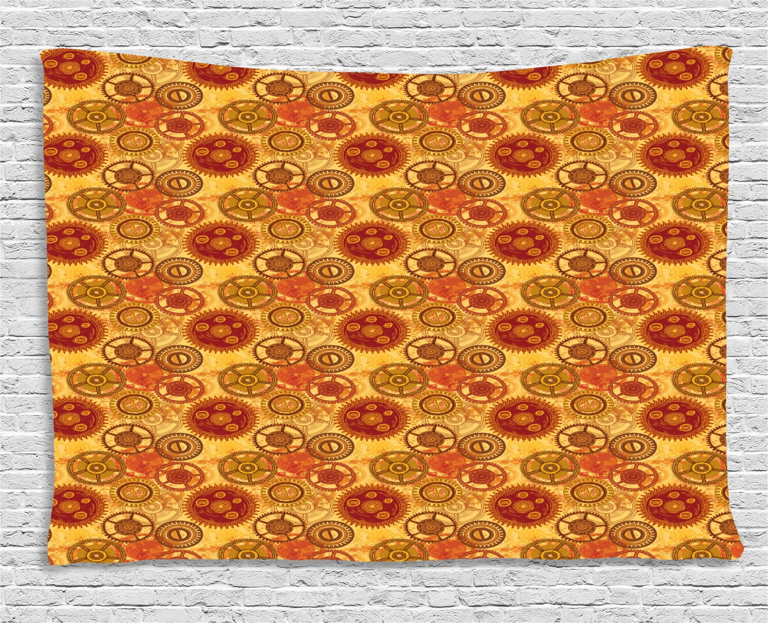 Steampunk Tapestry, Vintage Pattern with Various Gears of Clockwork on ...