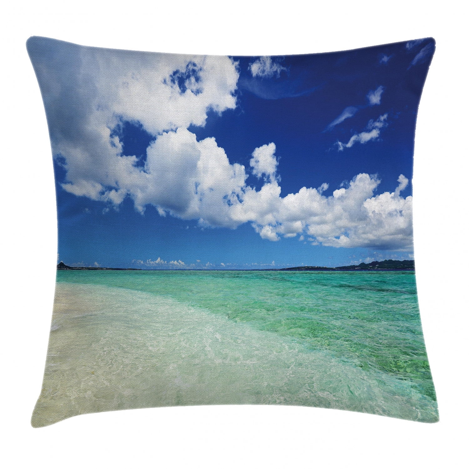 Ocean Throw Pillow Cushion Cover, Island Sea Life Wavy Bright Open ...