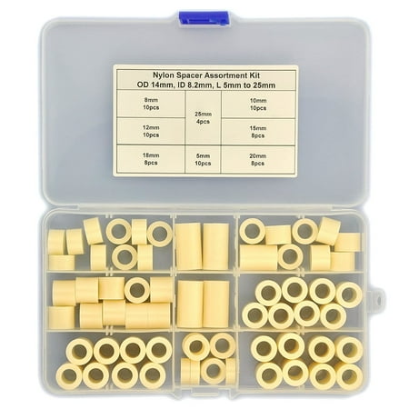 Plastic Round Spacer Assortment Kit. OD 14mm, ID 8.2mm, L 5 to 25mm ...