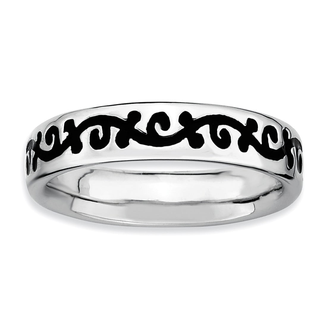 Sterling Silver Stackable Expressions Polished Enameled Scroll Ring ...