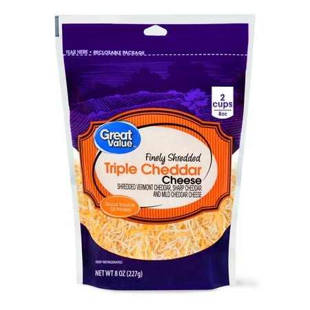 Great Value Finely Shredded Triple Cheddar Cheese, 8 oz - Walmart.com