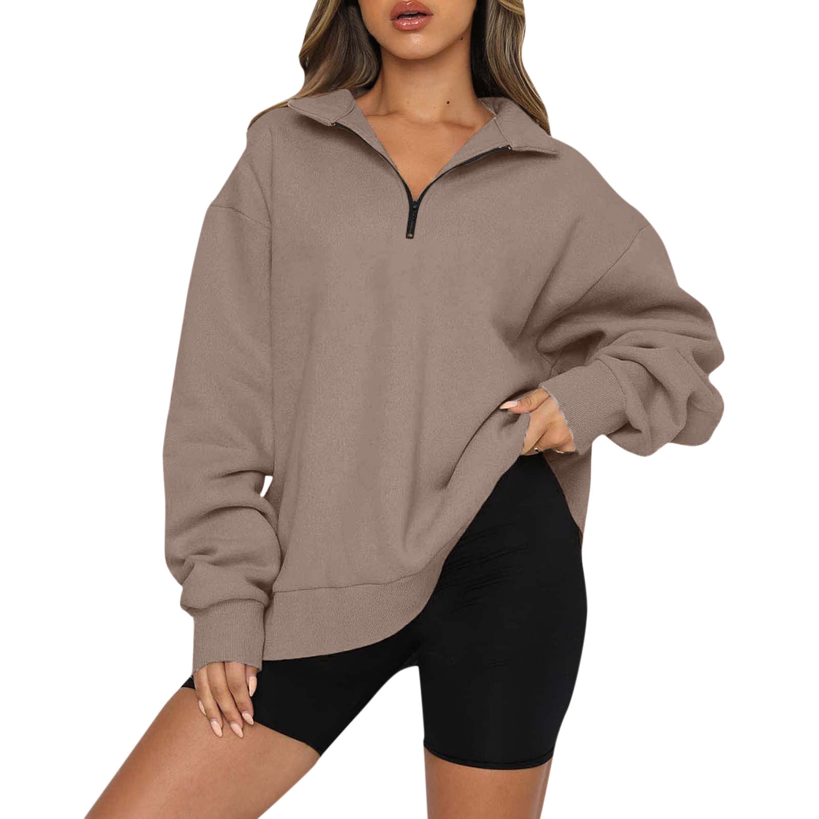 Tops Women Sweatshirt Oversized Half Zip Pullover Long Sleeve Zip