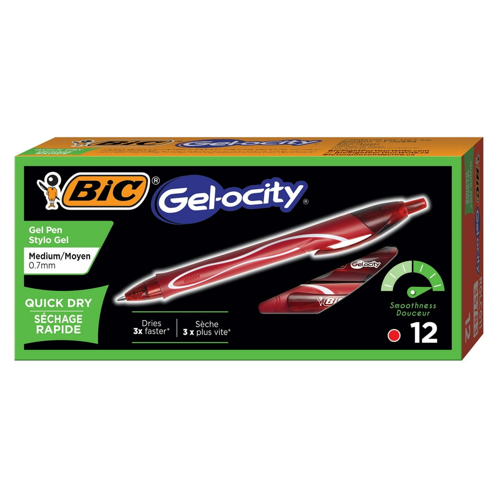 BIC Gelocity Quick Dry Retractable Gel Pen, Medium Point (0.7mm), Red ...