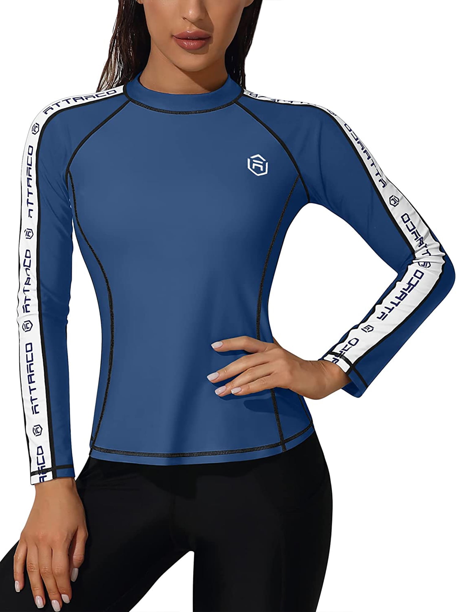Attraco Womens Long Sleeve Rash Guard Logo Print Swimwear UPF 50 ...
