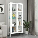 Polup 66''H Vertical Display Cabinet with 4-Tier Curio and Glass Doors ...