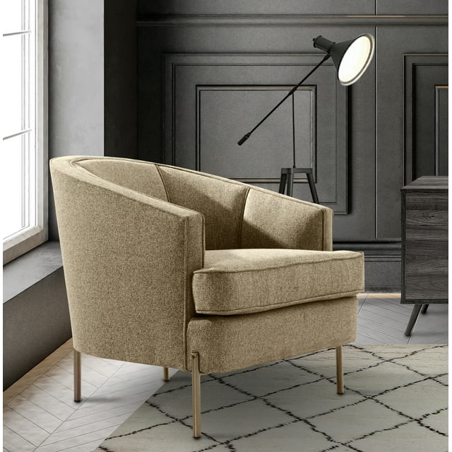 Philo Club Chair Barrel Back Linen-Textured Upholstery Vertical Channel ...