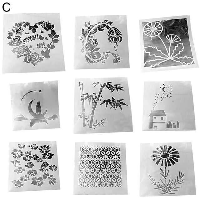 9 Pieces Flower Stencils for Painting On Wood Canvas, Reusable Art Rose ...