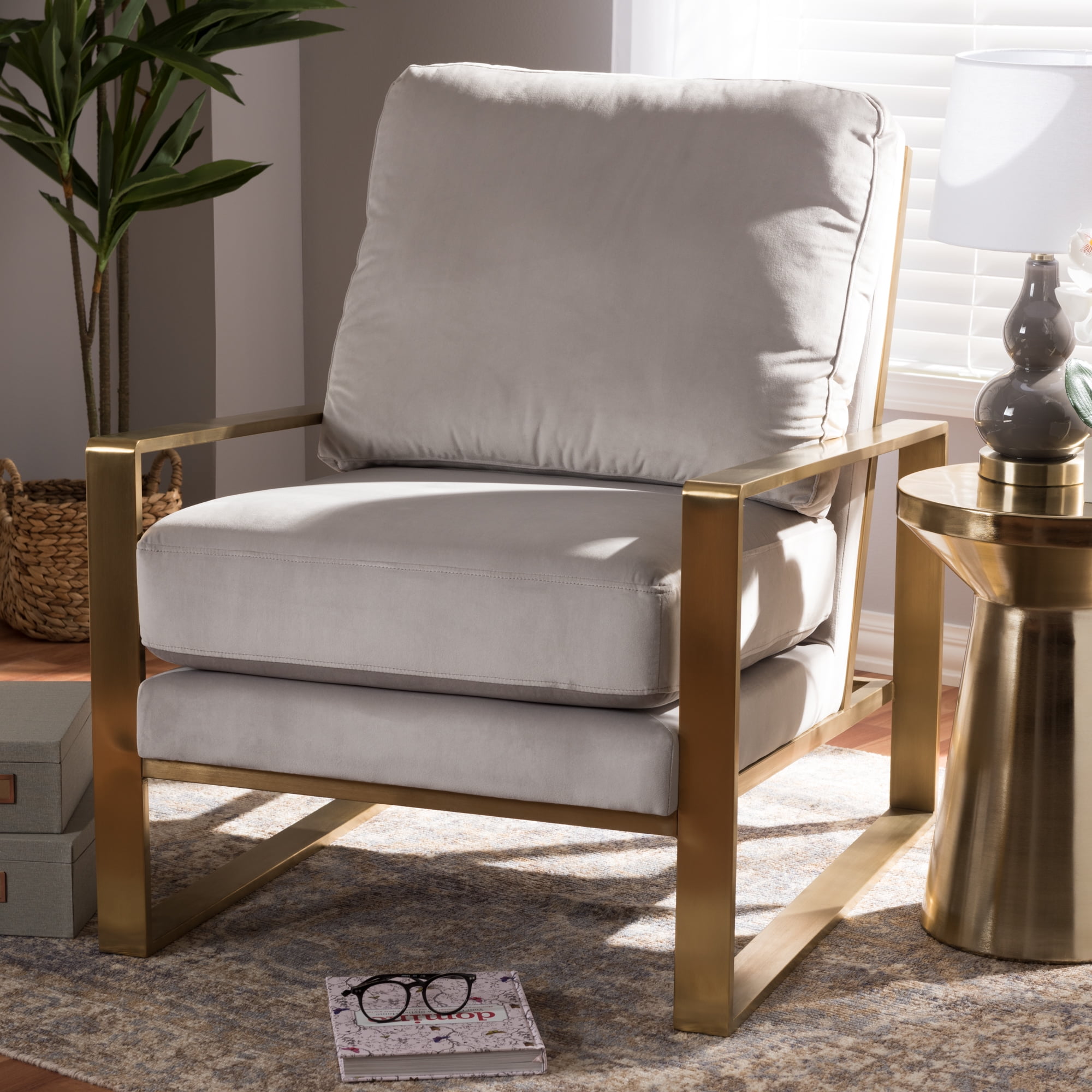 Baxton Studio Mietta Luxe and Glamour Grey Velvet Upholstered Gold ...