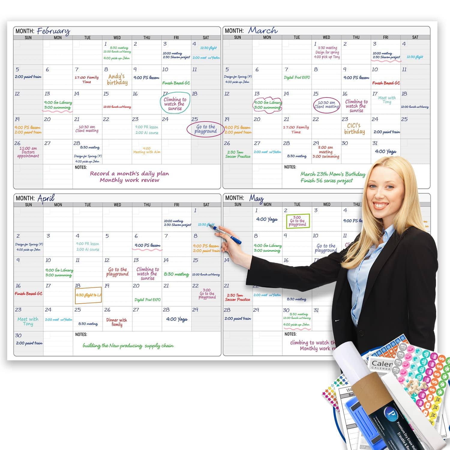 Dry Erase Four Month Laminated jumbo Wall Calendar, 46" x 63", Huge ...