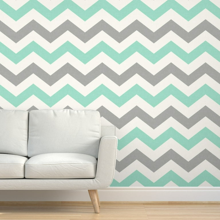 Mint Green Grey Chevron Wallpaper