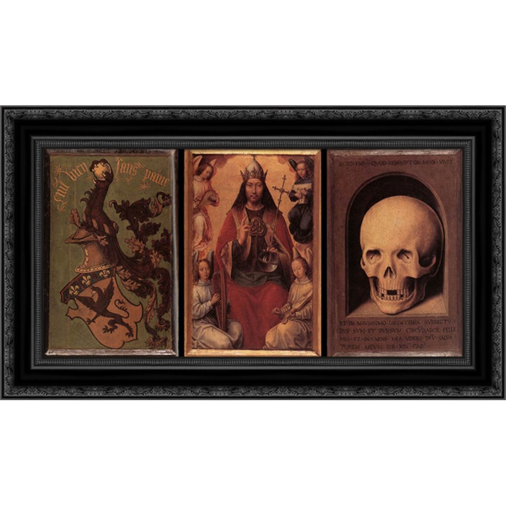 Triptych of Earthly Vanity and Divine Salvation 24x16 Black Ornate Wood ...