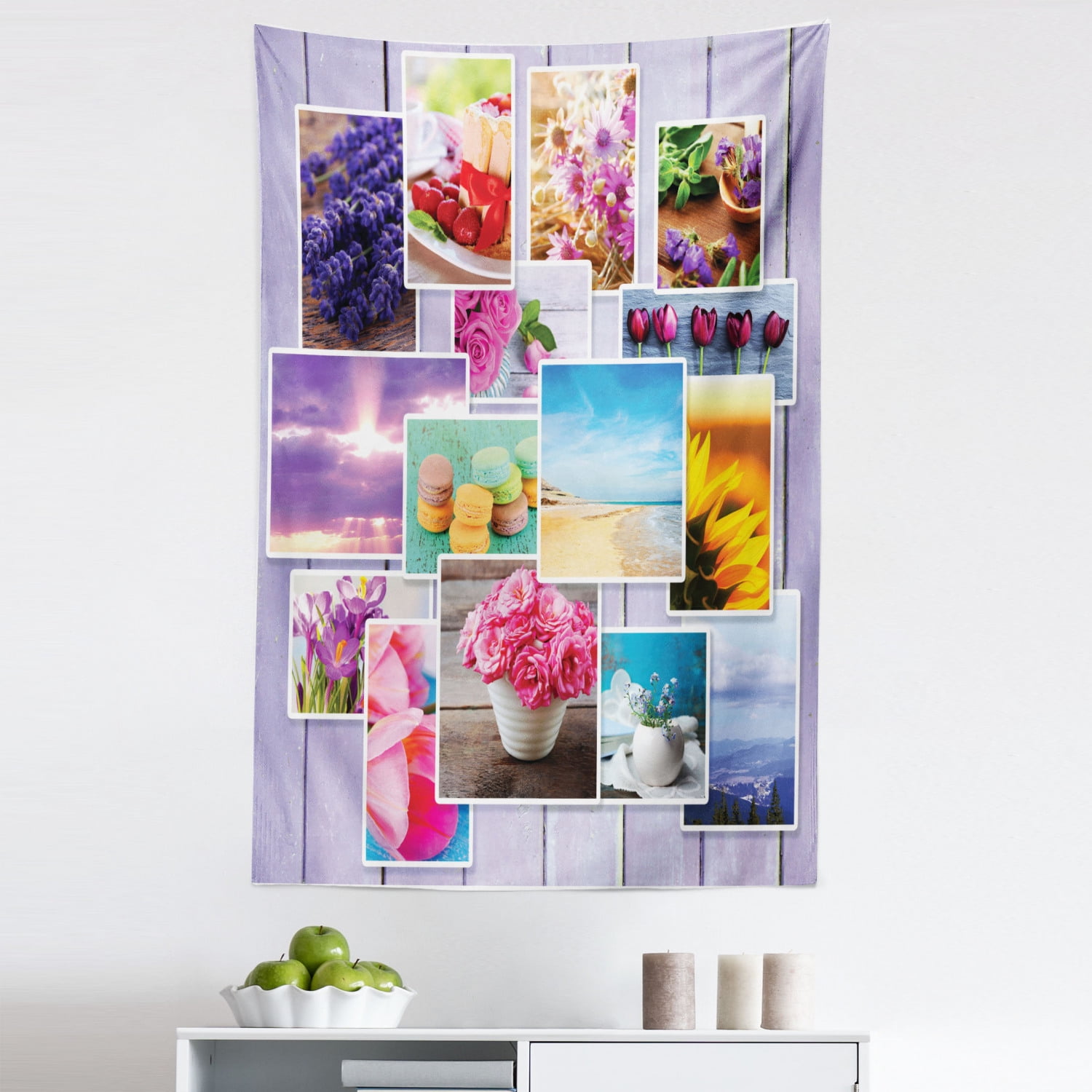 Colorful Tapestry, Collage of Different Photos on Wooden Background ...