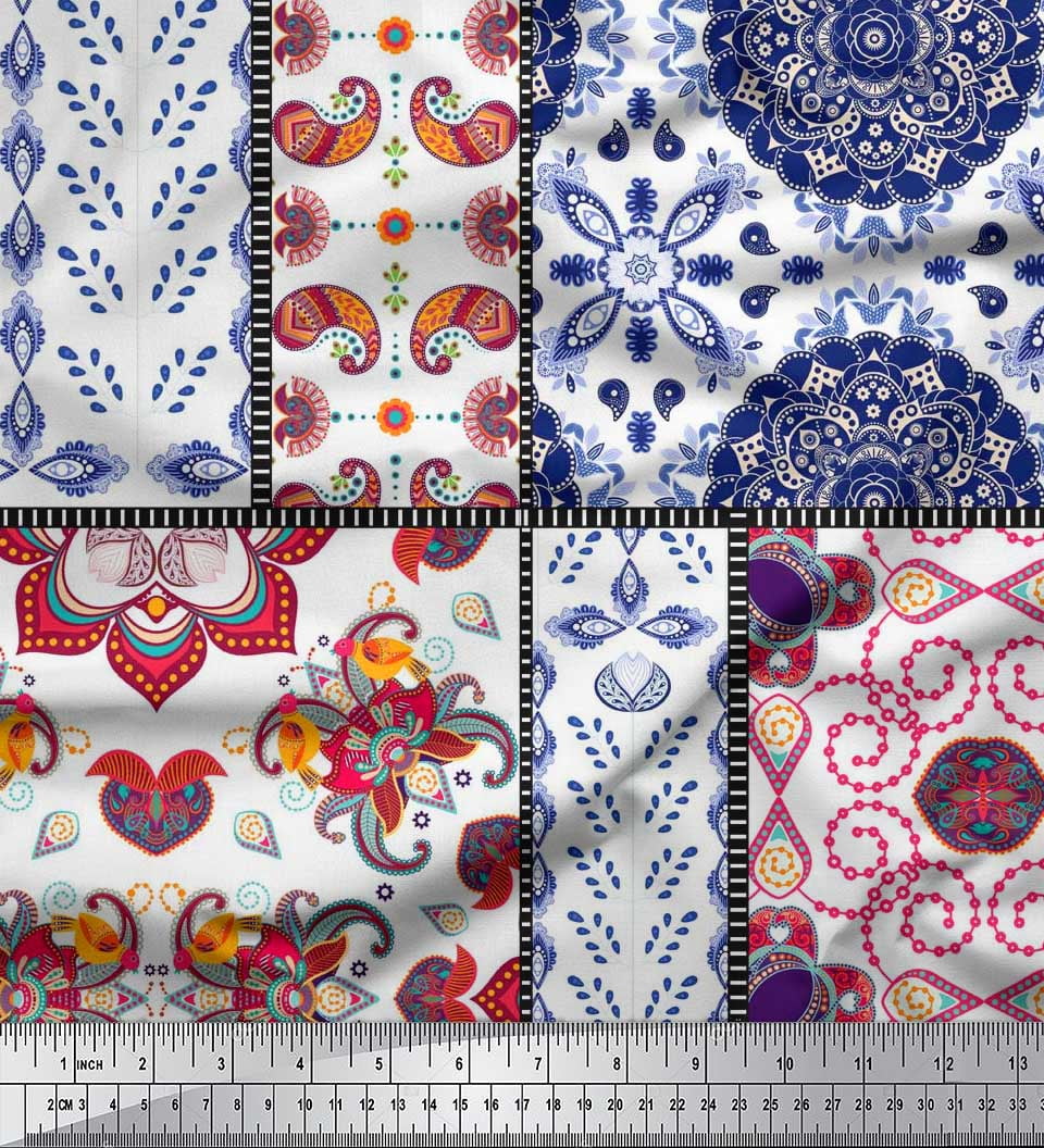 Soimoi Velvet Fabric Mandala & Paisley Patchwork Print Fabric by The ...