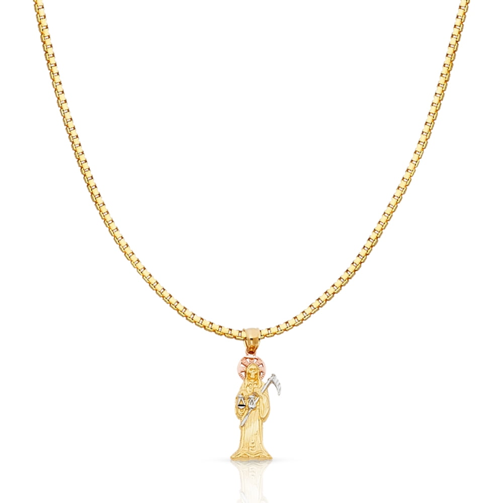 14K Tri Color Solid Gold Grim Reaper Religious Charm Pendant with 1.2mm ...