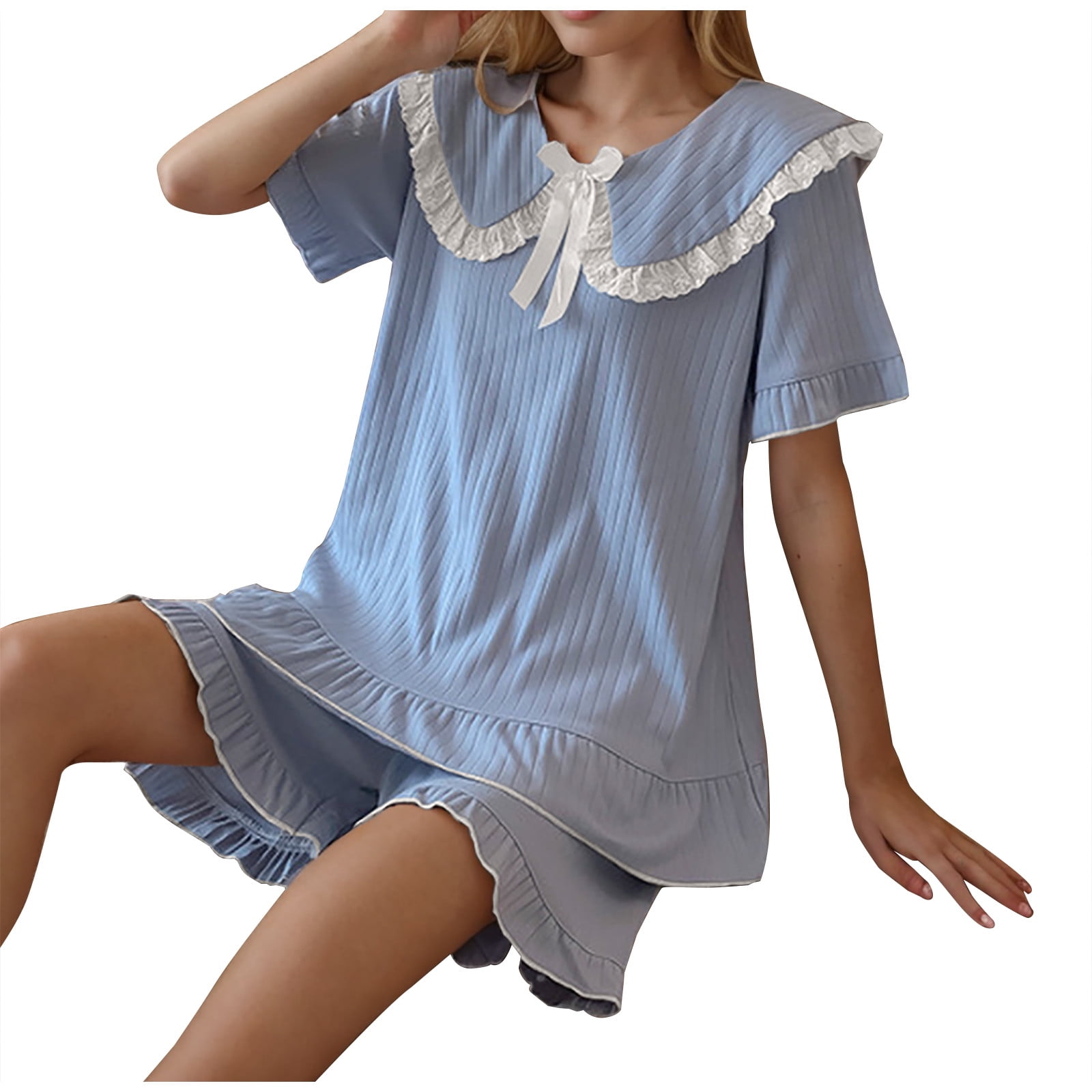 Click here for Diufon Womens Pajama Set Casual Loose Doll Collar... prices