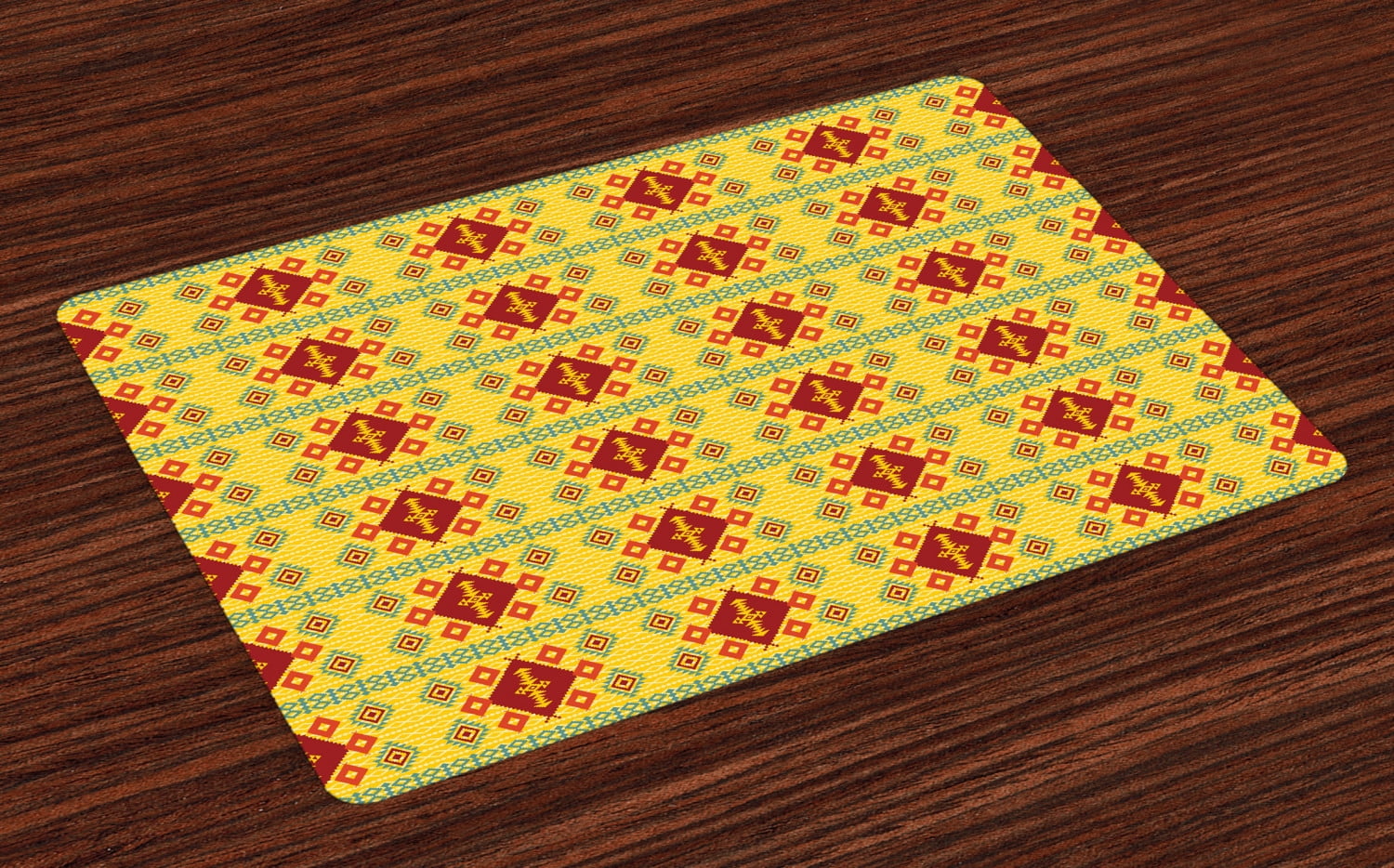 Ambesonne Native Place Mats Set of 4, Rhombuses, Standard Size, Yellow ...