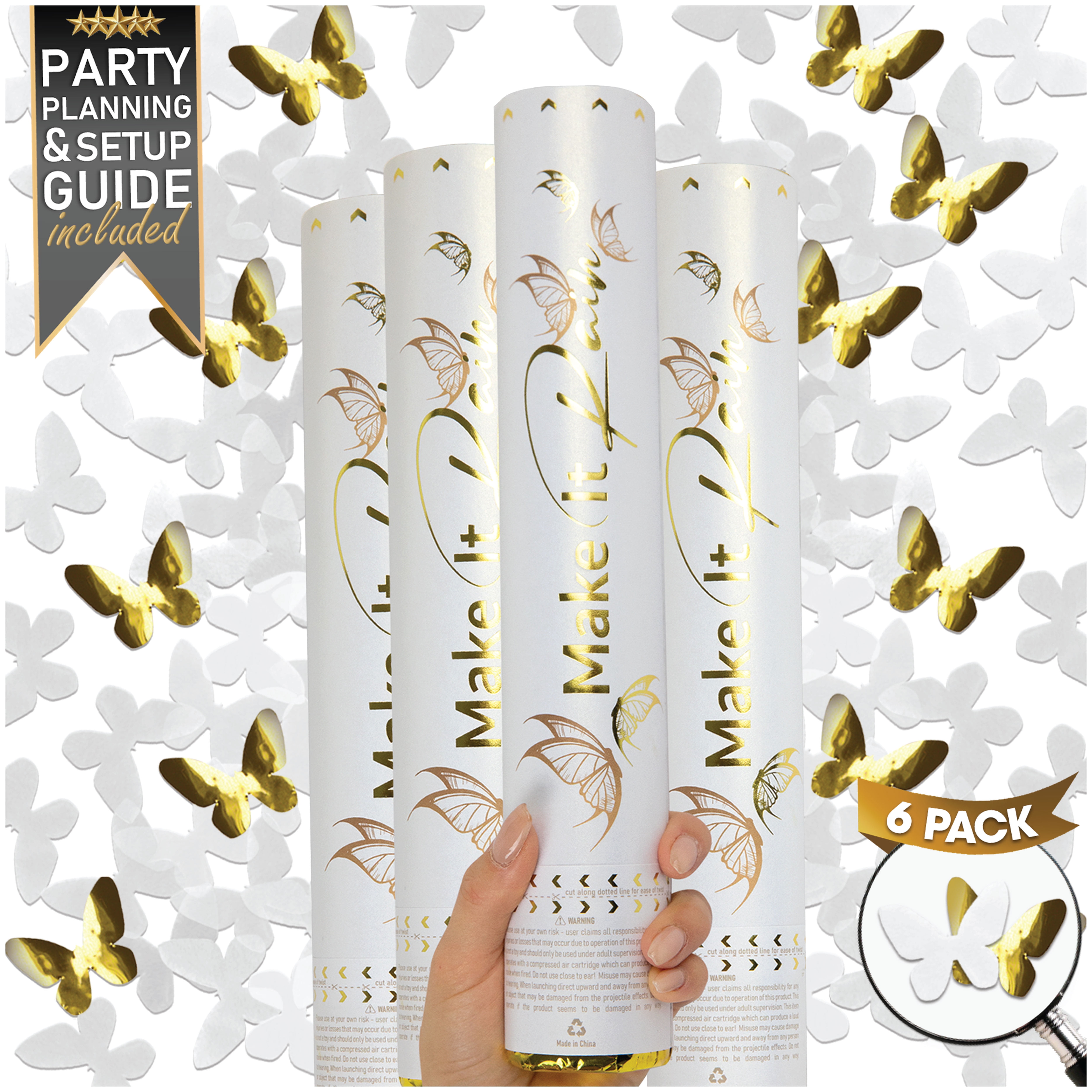 Buy Premium Confetti Cannon - 6 Pack White | Butterfly Shaped Confetti ...