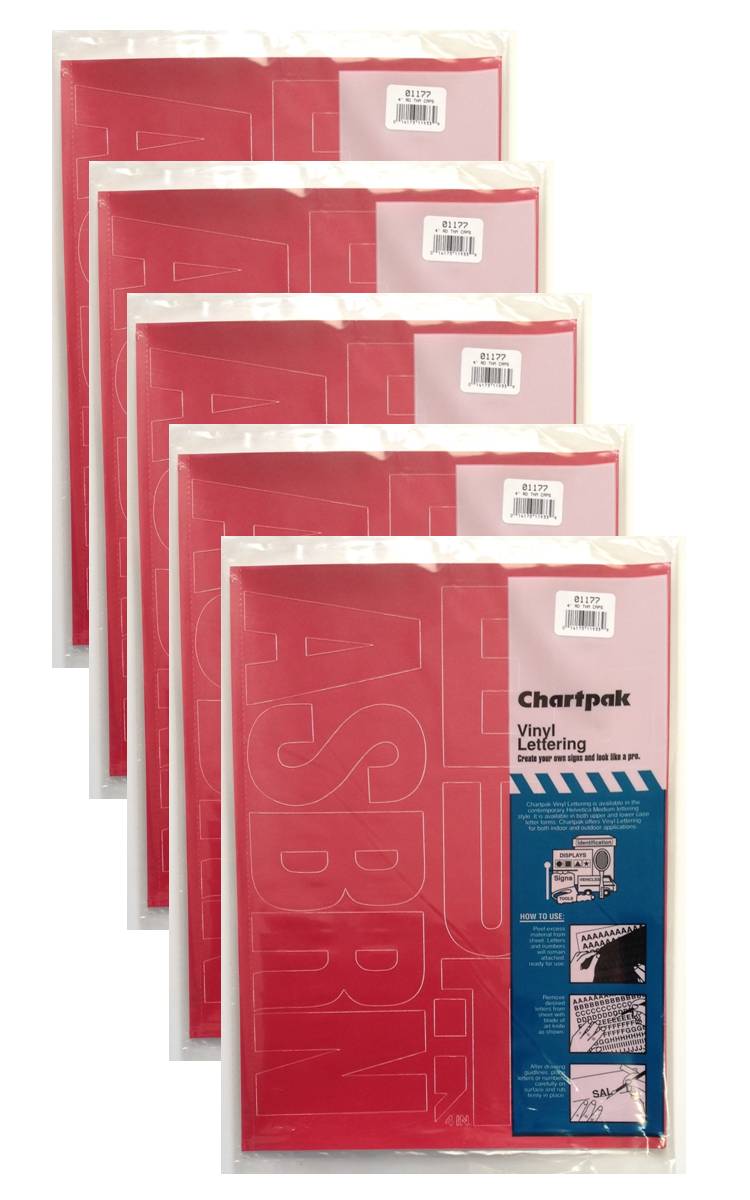 Chartpak 4-inch Red Stick-on Vinyl Capital Letters (01177), 5 PACKS ...