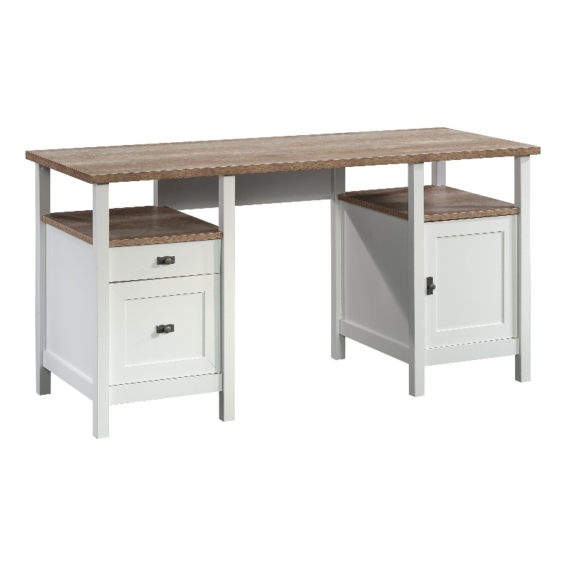 Sauder Cottage Road Engineered Wood Desk in White/Lintel Oak Finish ...