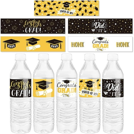 20 Pieces Graduation Bottle Labels 5 Styles Grad Cap Congrats Grad Wine ...