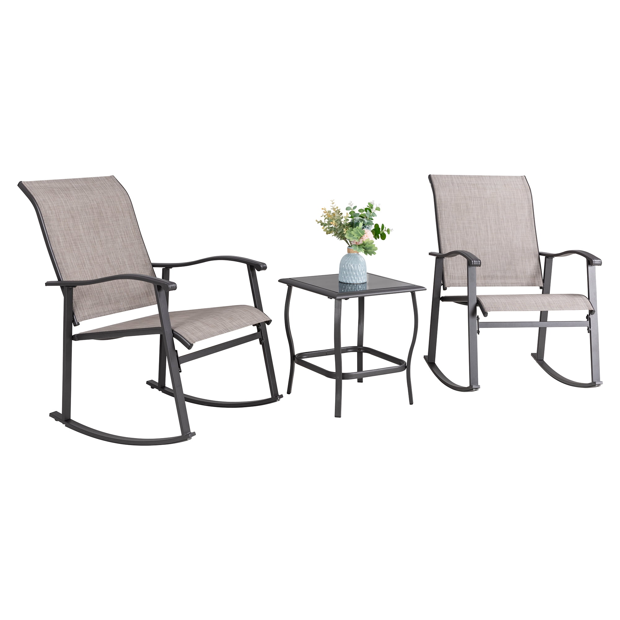 Sobaniilo 3 Piece Outdoor Rocking Bistro Set, Textilene Fabric Rocking ...
