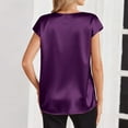 Qwertyu Women Silk Satin Tops Cap Short Sleeve Blouse V Neck Shirts ...
