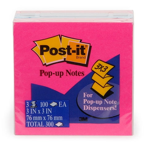 Post-It Pop-Up Notes. Ultra Colors. 3 x 3 inches. 3 pack - Walmart.com ...