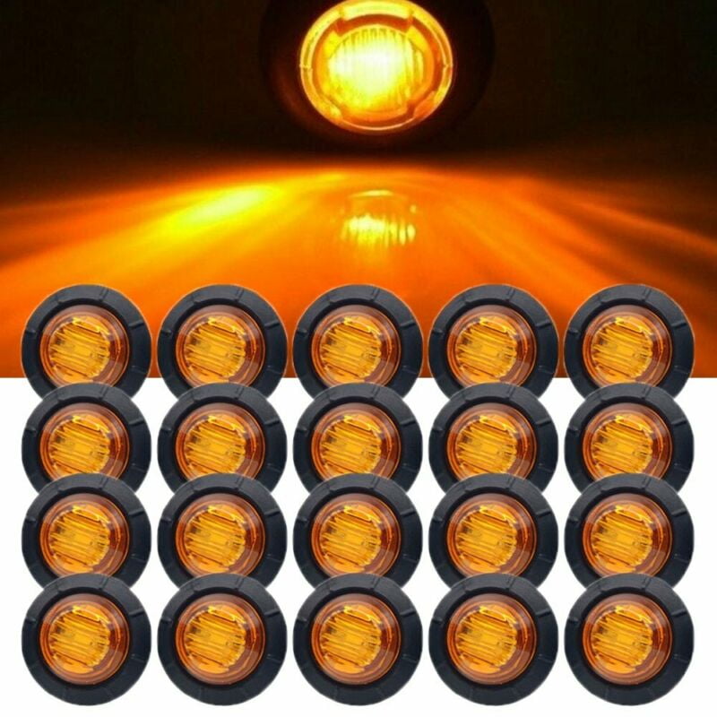20X Amber Yellow 3/4" Round 3 LED Side Marker Bullet Light For Trailer ...