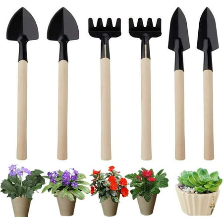 SHARKDOOK Gardening Tool Set 6Pcs Mini Small Rakes Shovel Spade Wooden ...