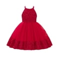AUNVITO Girls Sparkling Sequined Tulle Princess Dress Sleeveless Halter ...