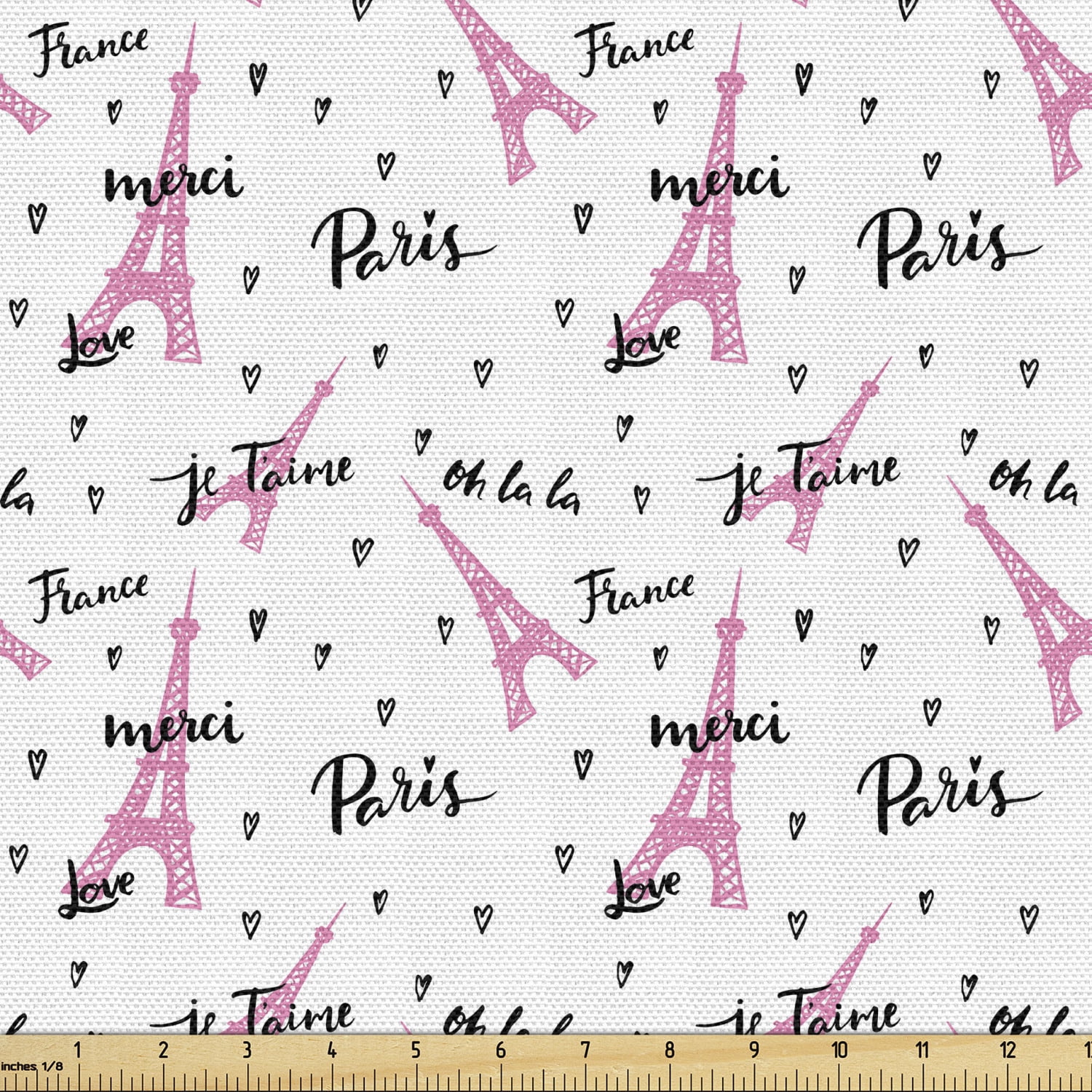Paris Fabric by the Yard, European Vibes Eiffel Tower with French Words ...