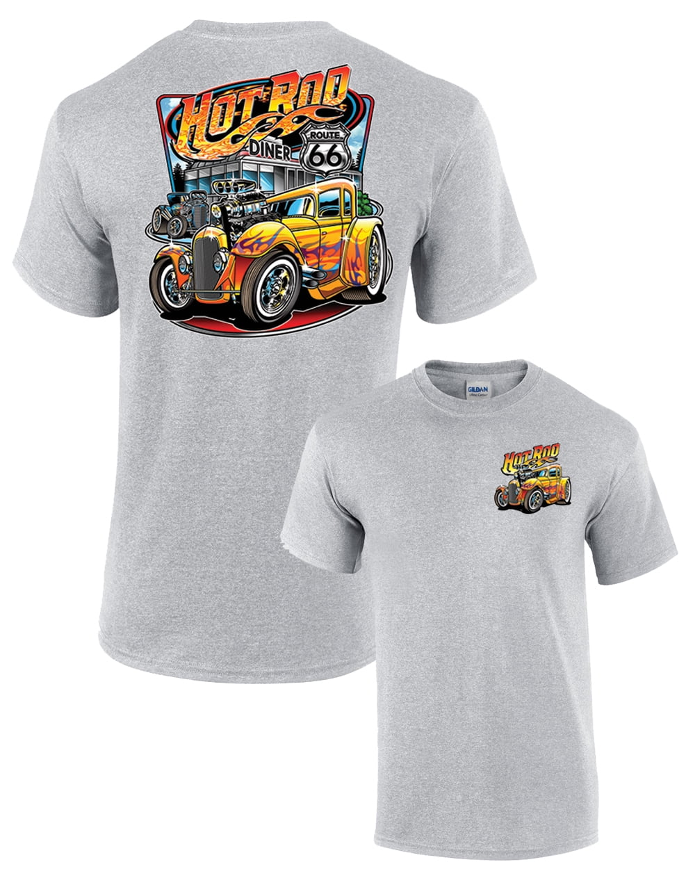 Hot Rod Diner Muscle Car Adult Short Sleeve T-shirt-sportsgray-medium ...