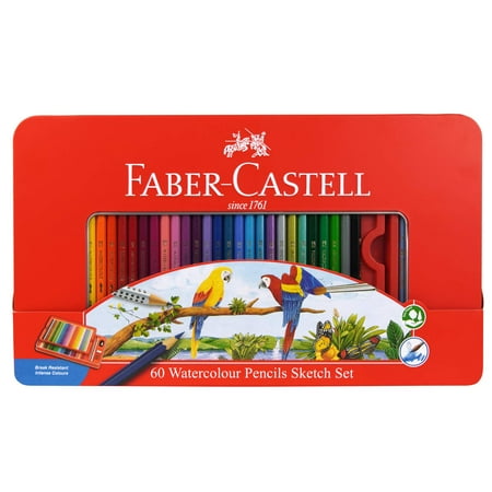 Faber-Castell Watercolor Colored Pencils Flat Can 60 Colors Set TFC-WCP ...