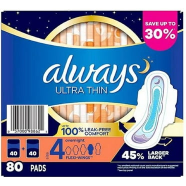ALWAYS Infinity, Size 4, Overnight Sanitary Pads with Wings, Unscented ...