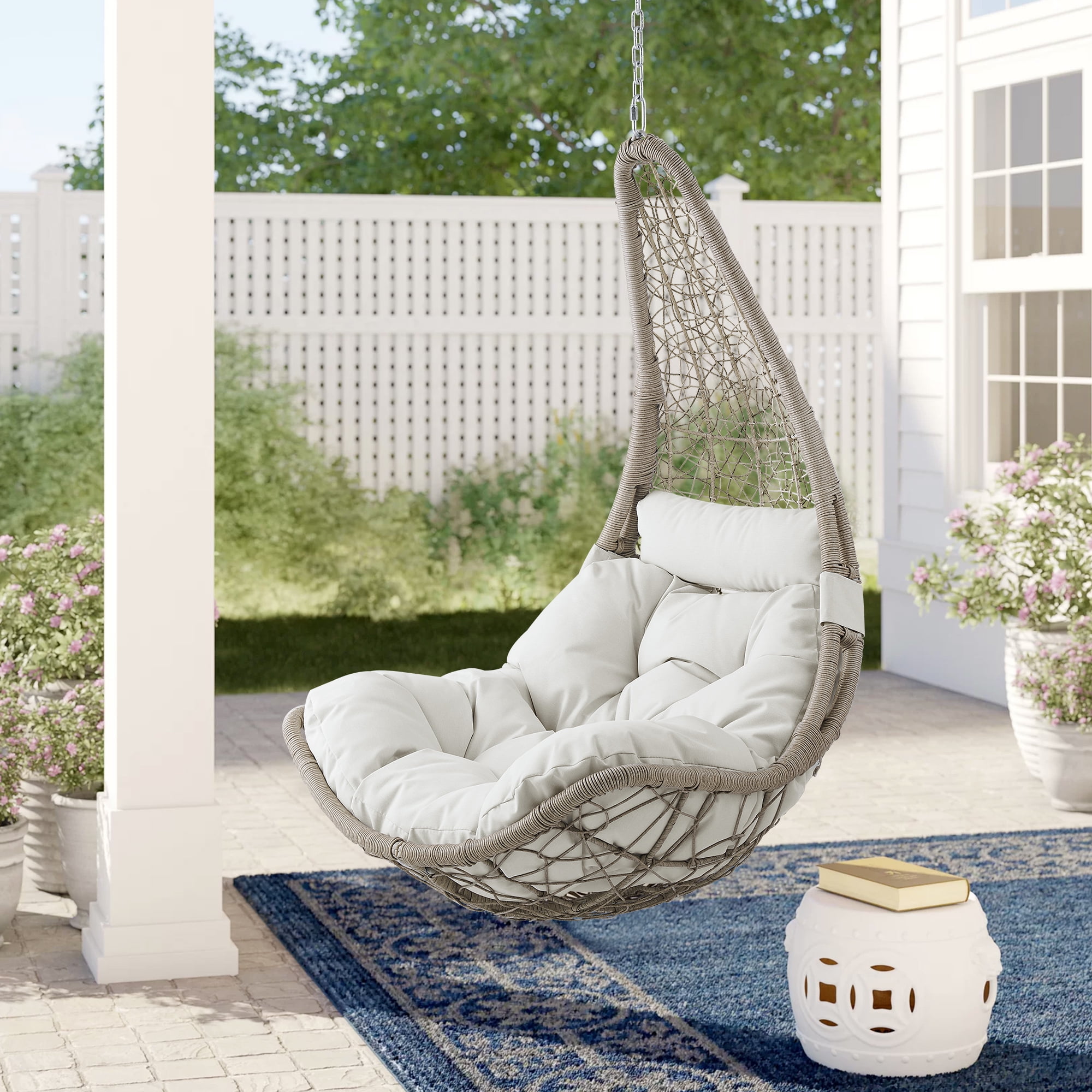 Iwicker Outdoor Hanging Swing Chair, Patio Wicker Tear Drop Porch Swing ...