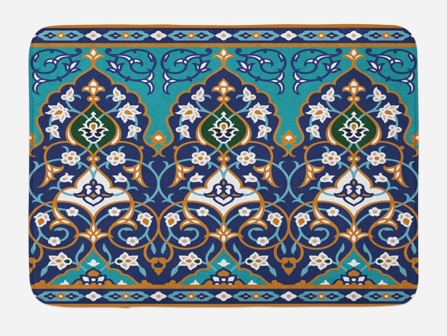 Moroccan Bath Mat, Ottoman Folkloric Art Inspired Abstract Aged Middle ...
