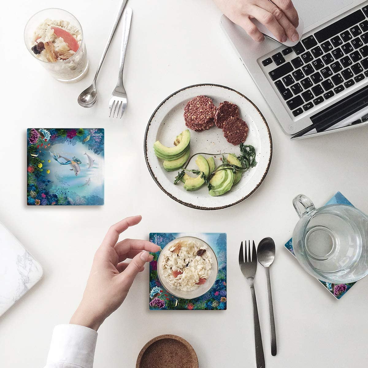 ZHANZZK Underwater Mermaid dolphins Blue Sea Underwater Coral Set of 4 ...