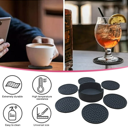 PVCS 6-Piece Set Of Beverage Base Silicone Beverage Cup Base Black ...
