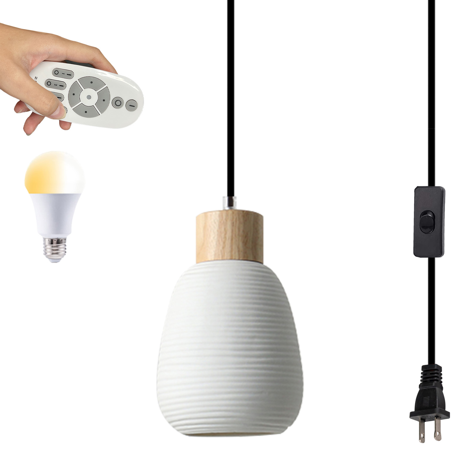 Kiven Plug in Pendant Light, Modern Hanging Light with Remote Control ...